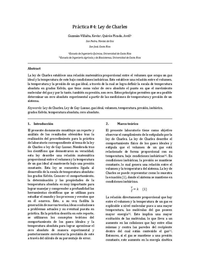 Experimento Ley de Charles: Análisis y Resultados | PDF | Gases ...