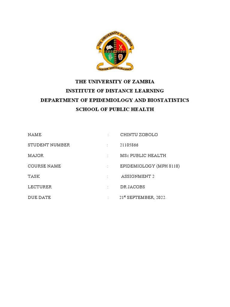 Chintu Zobolo Epidemeology Assignment 2 | PDF | Epidemiology ...