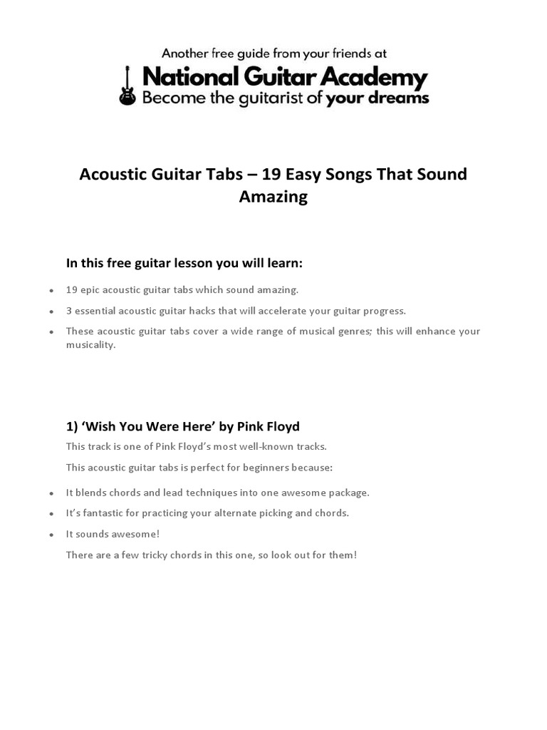 Easy Acoustic Guitar Tabs for Beginners | PDF | Guitars | Song Structure