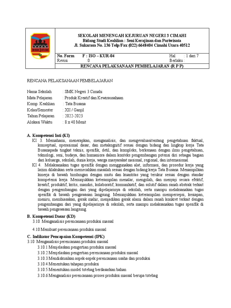 RPP PKK | PDF | Karier & Perkembangan | Seni