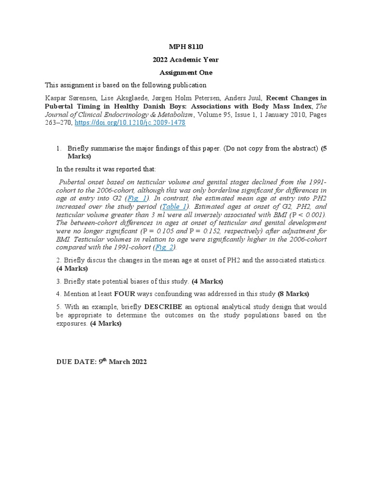 MPH 8110 Assignment One | PDF