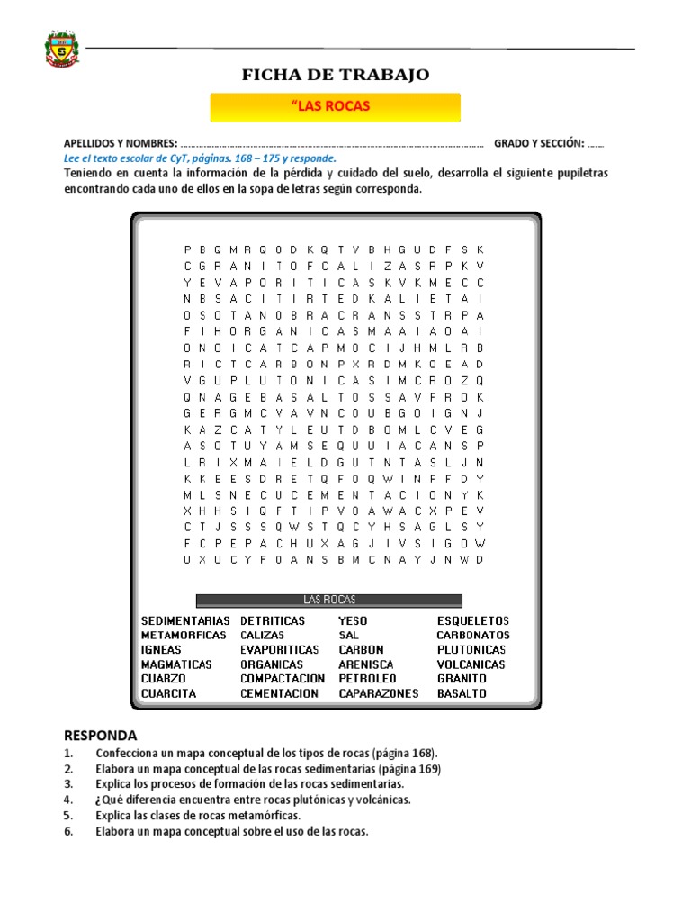Actividades sobre Tipos de Rocas | PDF