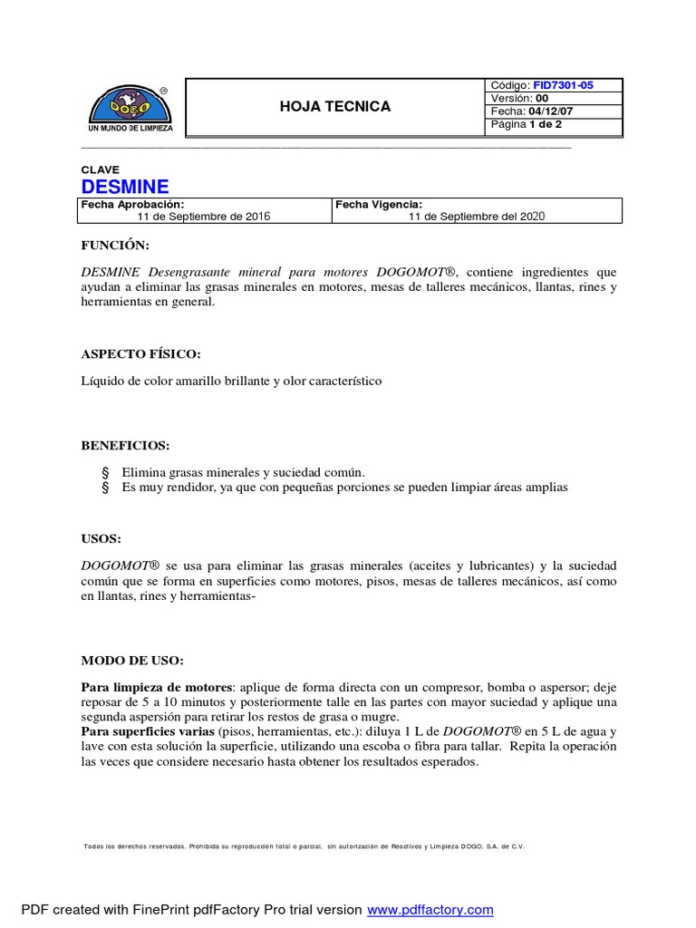 DESMINE HT - Desengrasante Mineral | PDF | Minerales | Agua