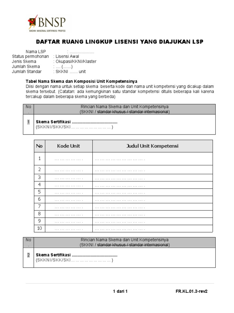 Daftar Ruang Lingkup Yang Diajukan Oleh LSP | PDF
