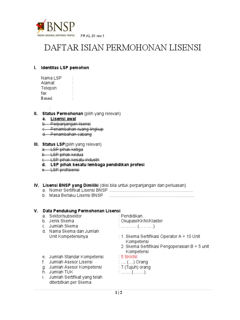 Daftar Isian Permohonan Lisensi | PDF