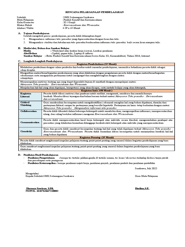 Fixs RPP K13 Revisi PKK KLS Xi | PDF