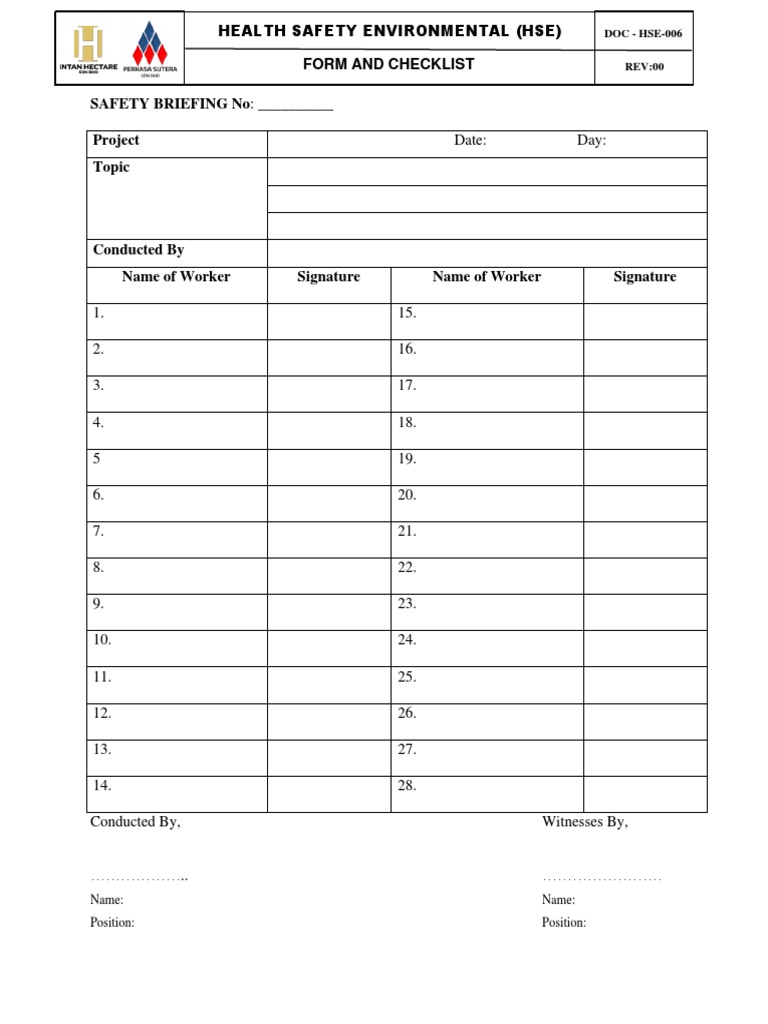 Form and Checklist | PDF | Personal Protective Equipment | Occupational ...