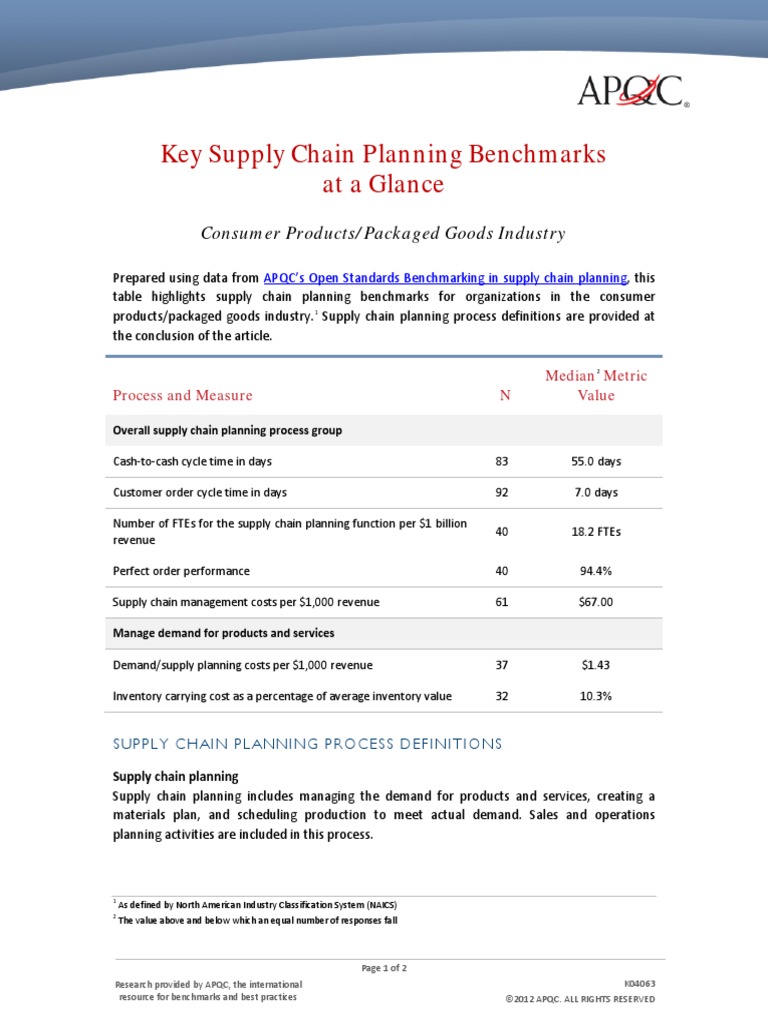 (Guide) Key Supply Chain Planning Benchmarks at A Glance - Consumer ...
