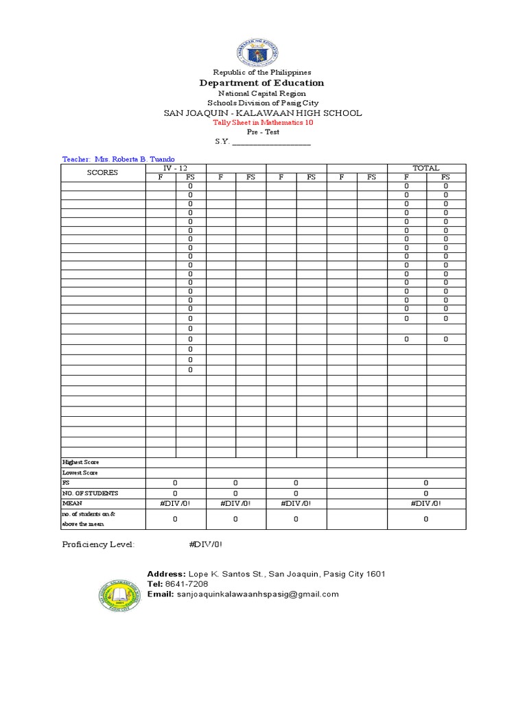 Tally Sheet | PDF | Metro Manila | Philippines