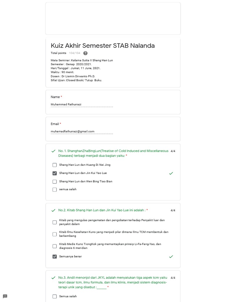 Jawaban Kuiz Akhir Semester STAB Nalanda | PDF
