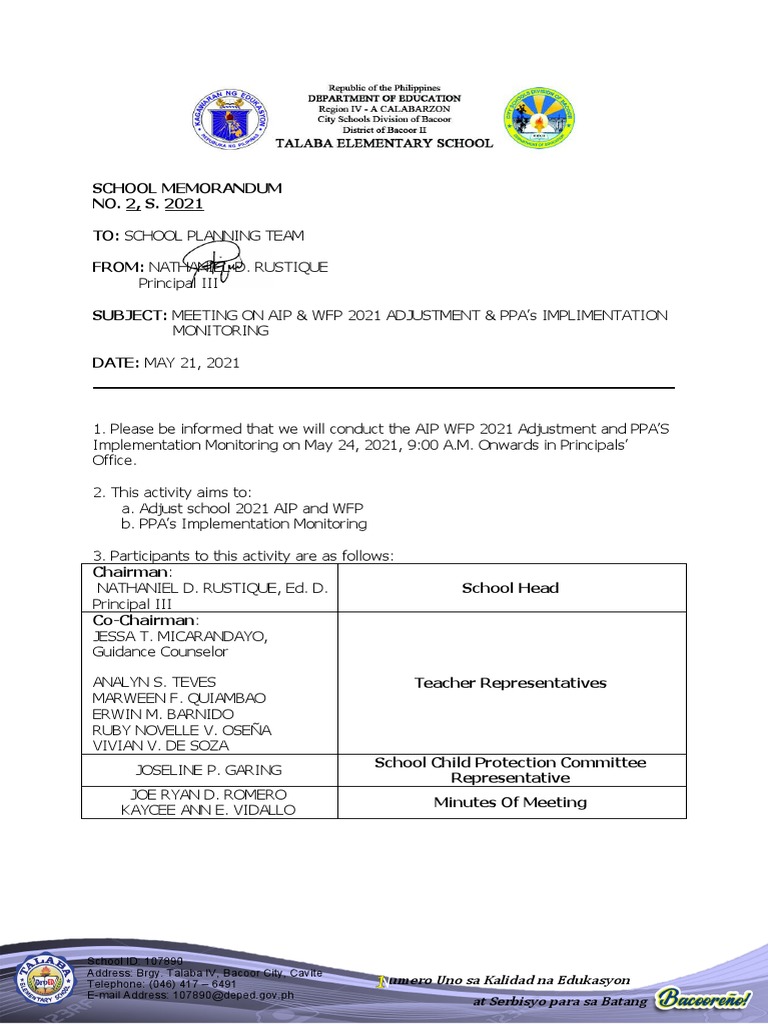 SCHOOL MEMORANDUM | PDF