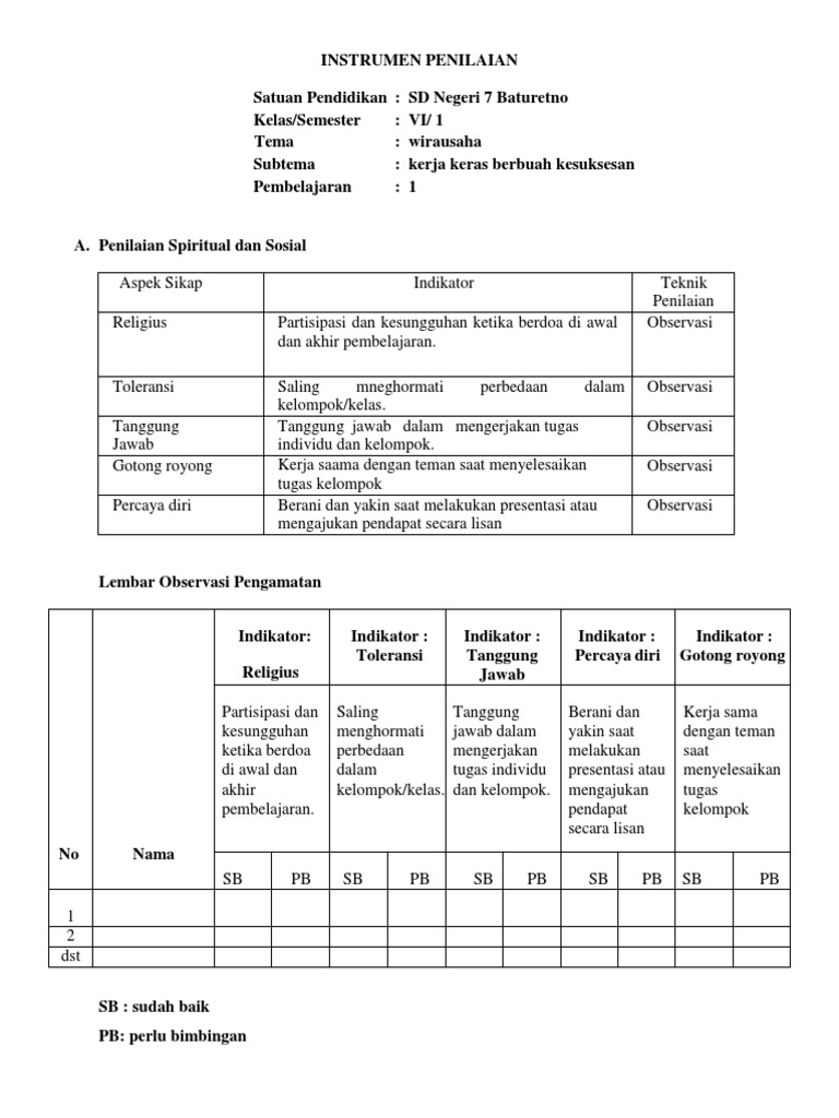 Instrumen Penilaian | PDF