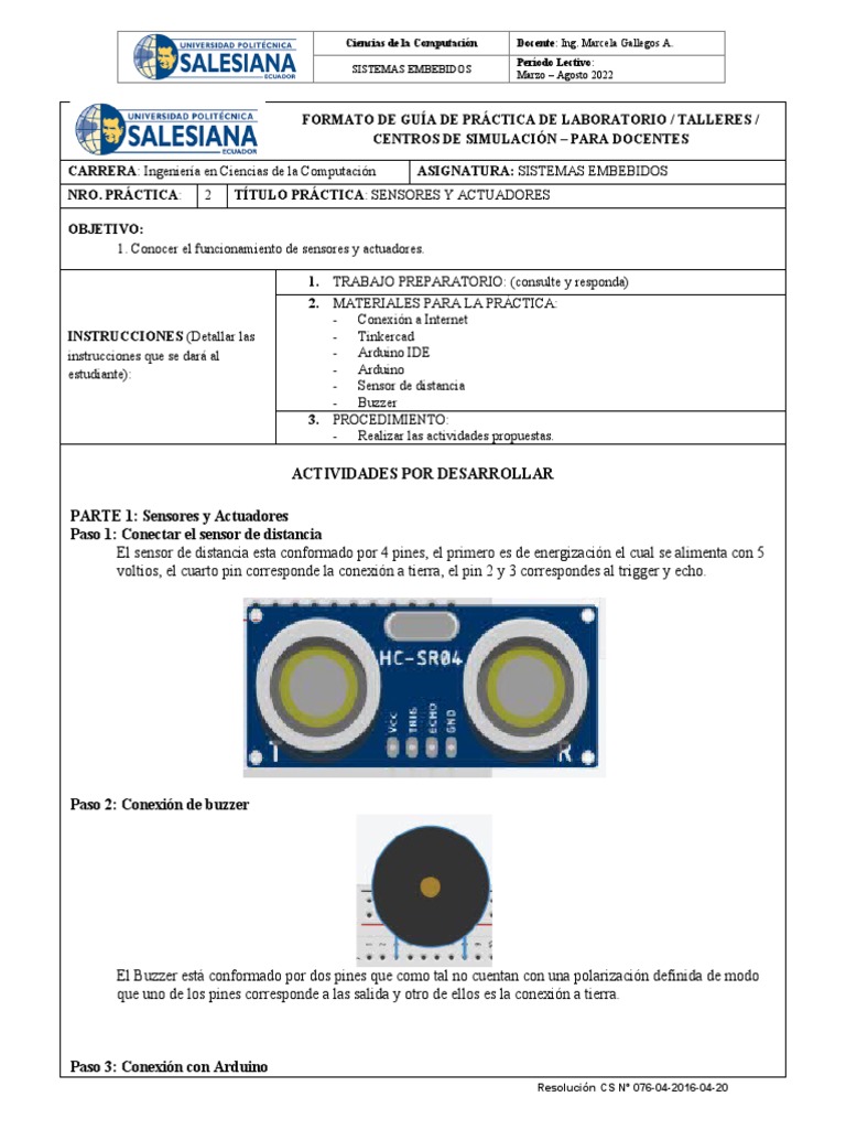 Práctica 2 - Sensores y Actuadores | PDF | Arduino | Sensor