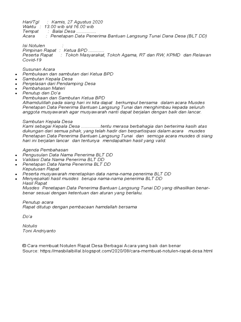 Contoh Notulen | PDF