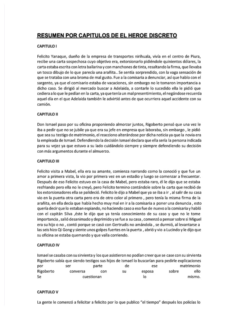 PDF Resumen Por Capitulos de El Heroe Discreto - Compress | PDF