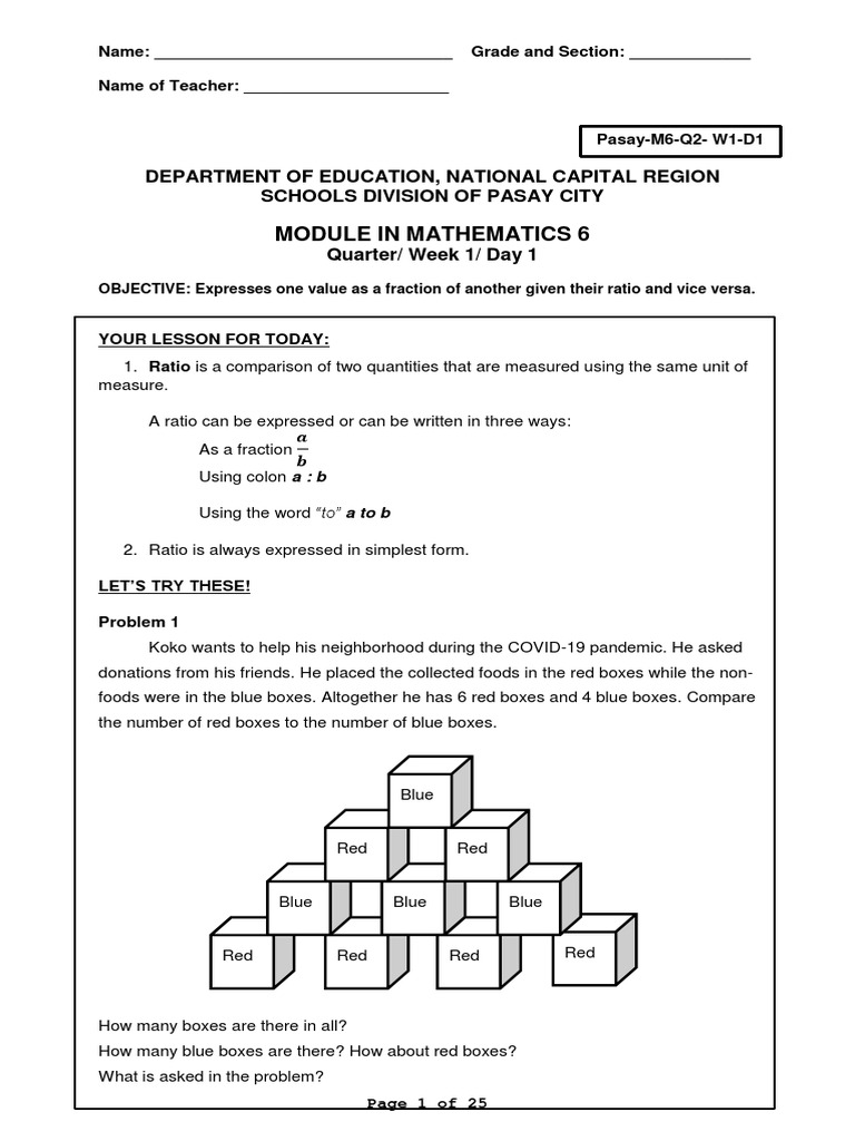 Ratio and Proportion Module: Expressing Ratios, Solving Ratio Problems ...
