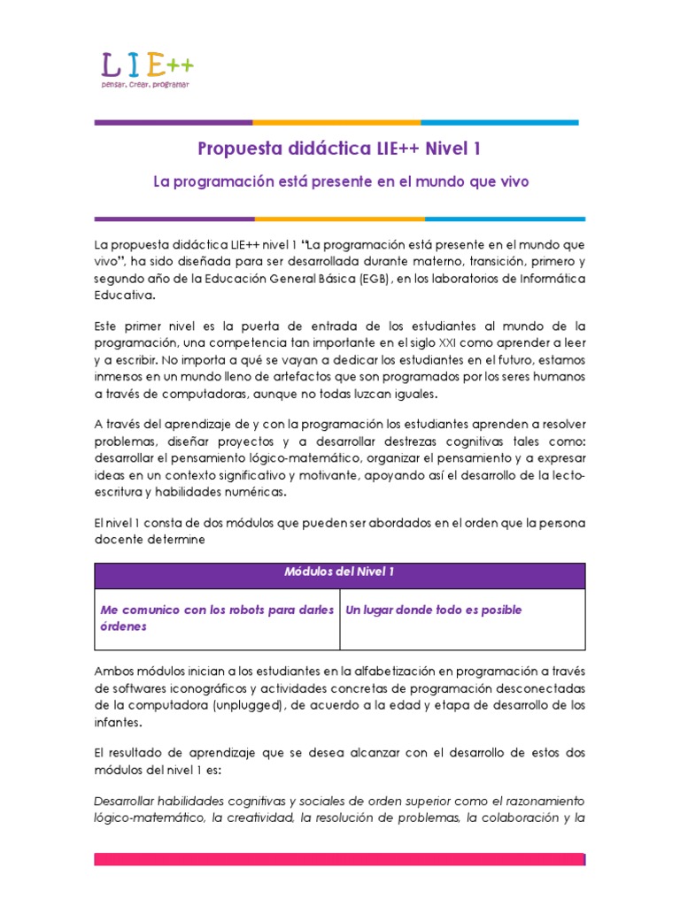Propuesta Didáctica Nivel 1 | PDF | Lenguaje de programación | Programación de computadoras