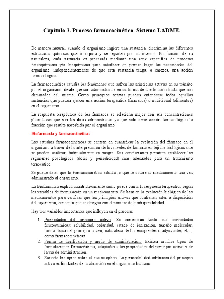 Resumen Capitulo 3 | PDF | Medicamentos con receta | Farmacocinética