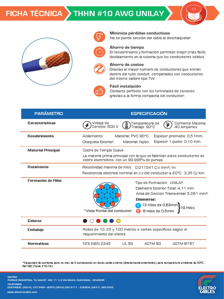 Ficha Tecnica THHN Unilay 10 | Descargar gratis PDF | Cobre | Bienes ...