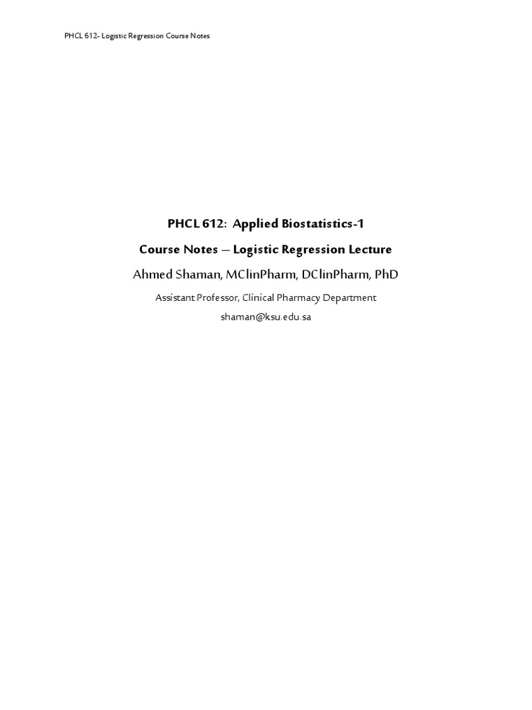 Logistic Regression Course Note | PDF | Logistic Regression ...