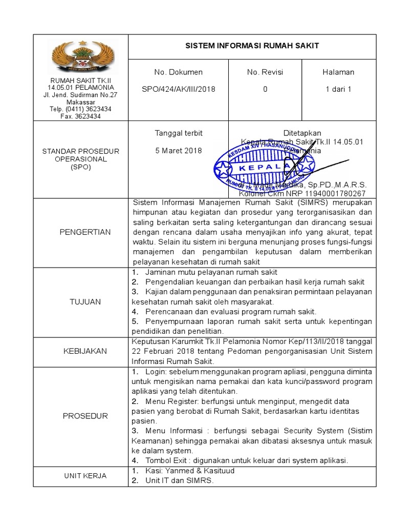 Prosedur Sistem Informasi Rumah Sakit | PDF