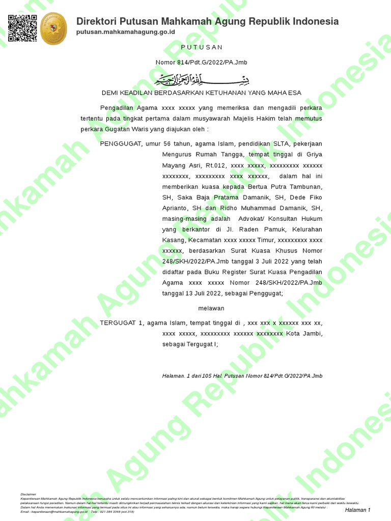 Putusan 814 PDT.G 2022 Pa - JMB 20221024114704 | PDF