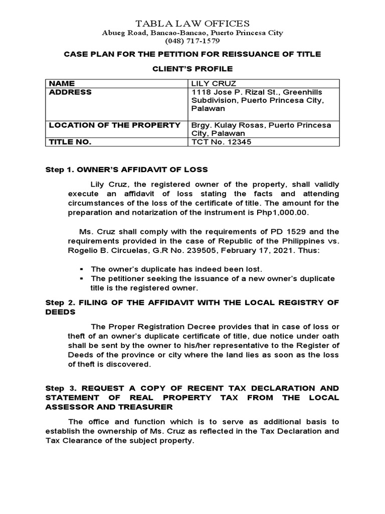 Case Plan | PDF | Property | Private Law