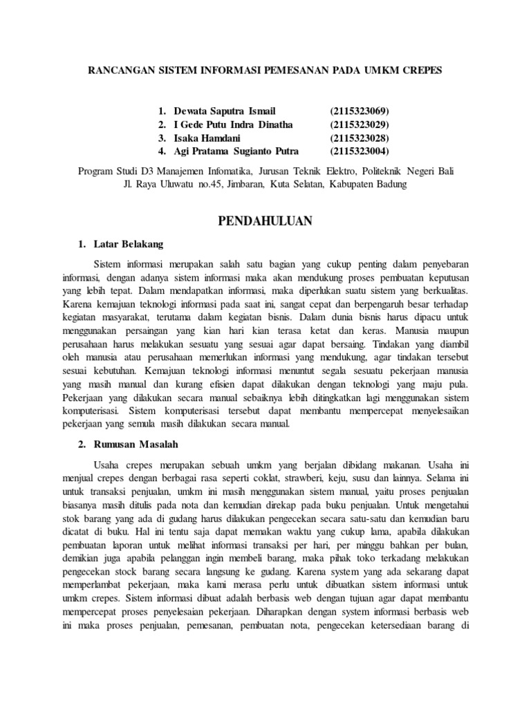 Tugas SIM Pemesanan Kelompok 2 | PDF