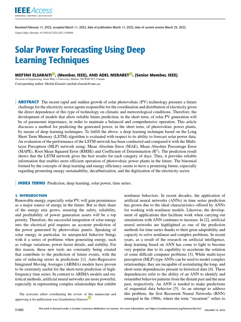 Solar Power Forecasting Using Deep Learning Techniques 3 Pdf Artificial Neural Network