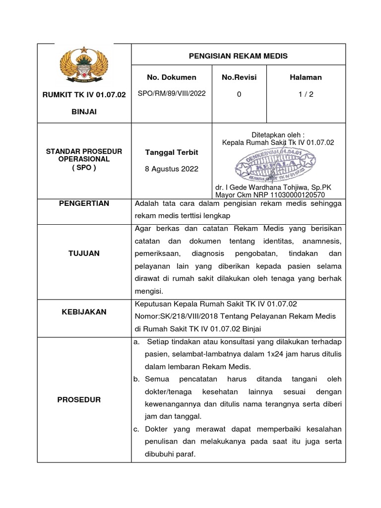 Spo Pengisian Rekam Medis | PDF
