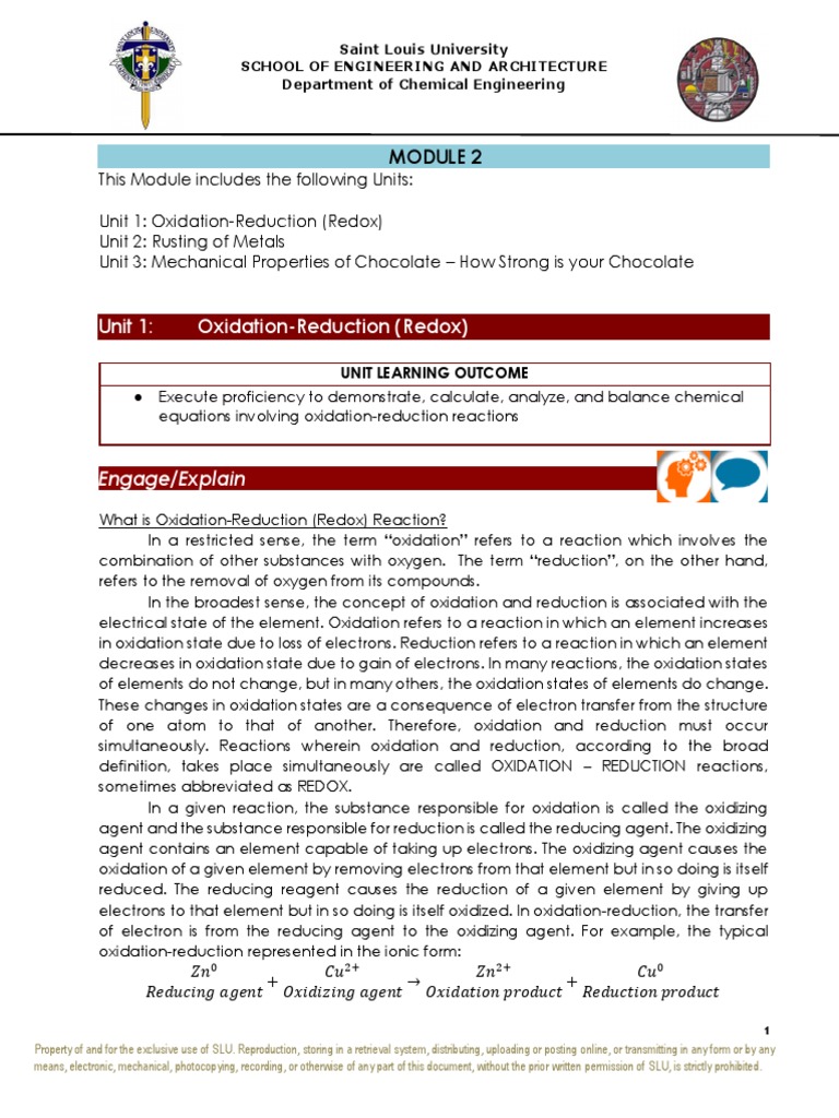 Online Module 2 Enggchemlab 1 | PDF | Redox | Rust