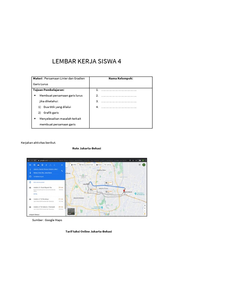 Lembar Kerja Siswa - Membuat Persamaan Garis Lurus Dua Titik | PDF