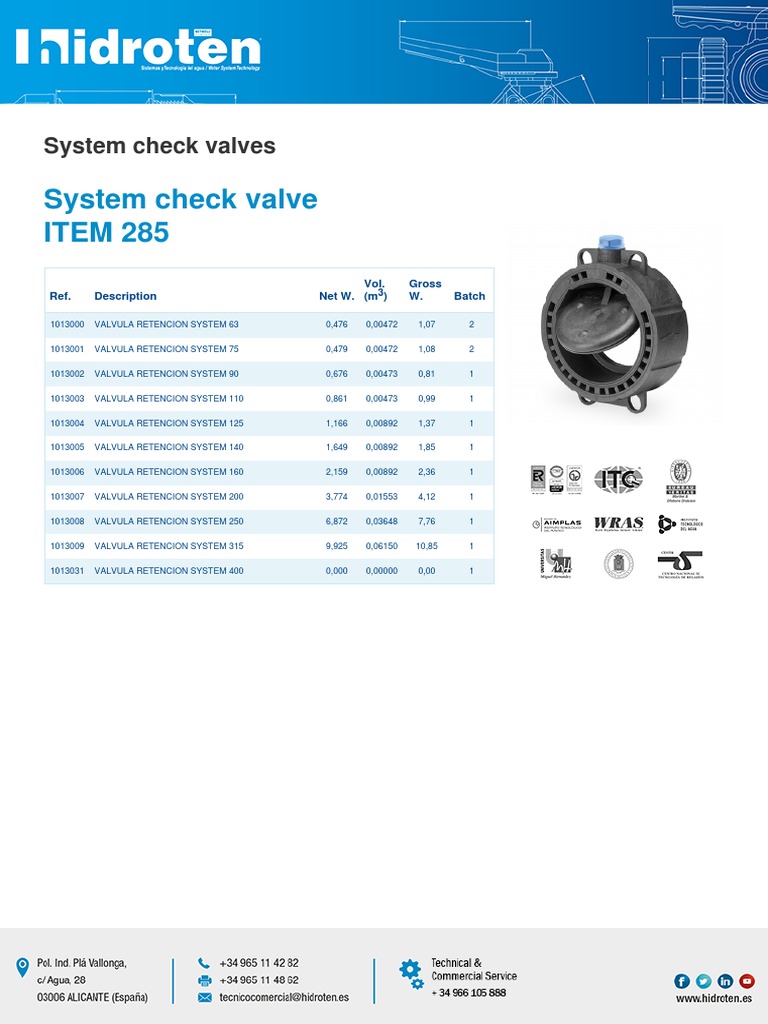 Hidroten - Prod System Check Valves System Check Valve | PDF