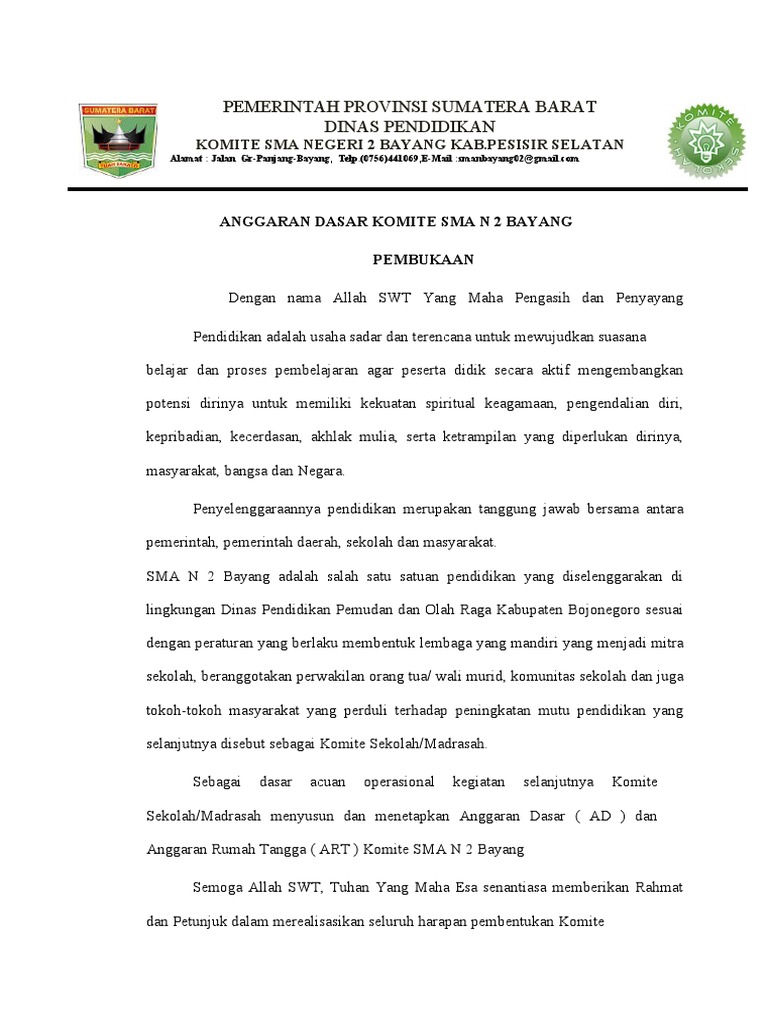 Contoh AD ART KOMITE 30s1 | PDF