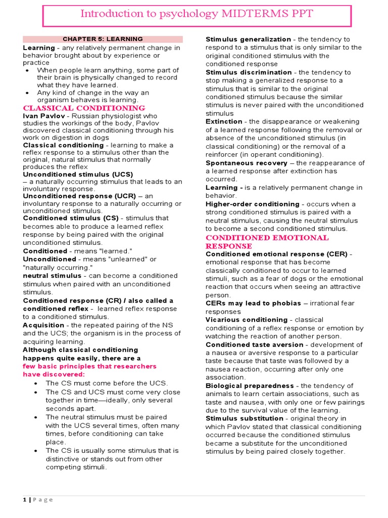 Midterms Intro To Psych Complete | PDF | Classical Conditioning ...