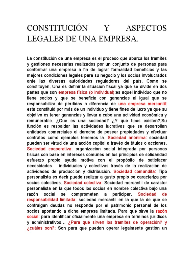Constitucion y Aspectos Legales de Una Empresa | PDF | Business | Sociedad
