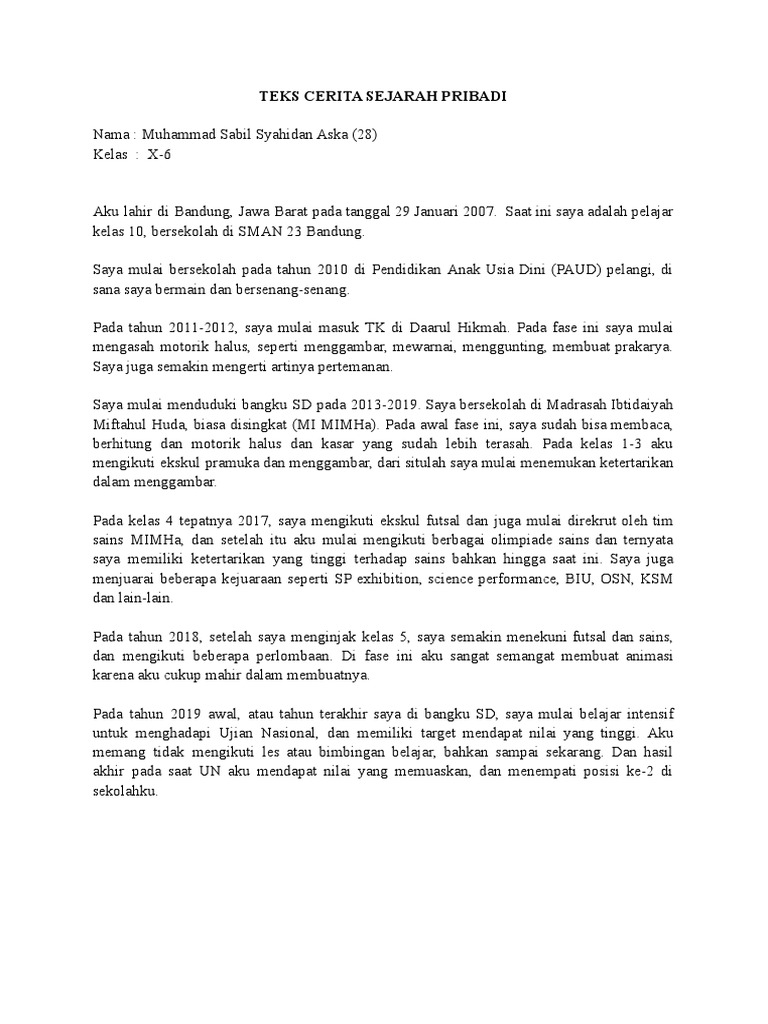 Sabil - TEKS CERITA SEJARAH PRIBADI - Finalfinal | PDF