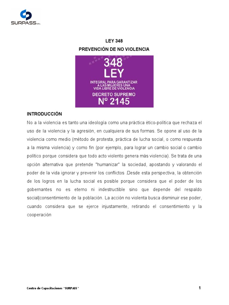 Introducción LEY 348 Prevención de No Violencia | PDF | La violencia contra las mujeres | No ...