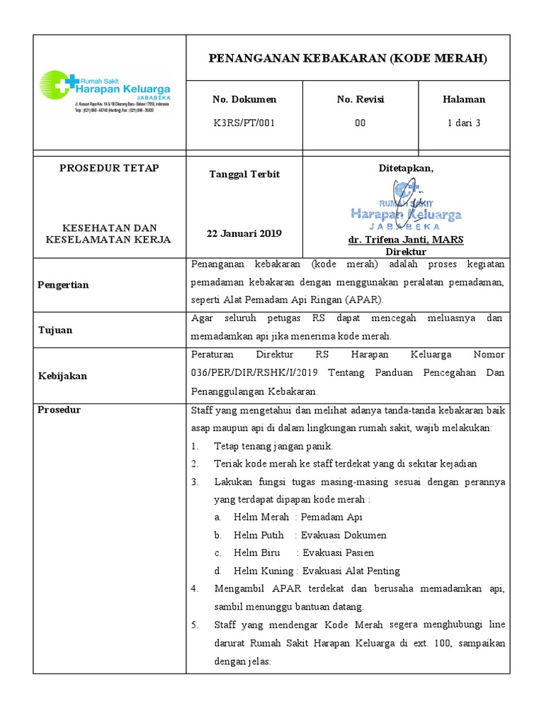 SPO K3RS 001 - Penanganan Kebakaran Kode Merah | PDF