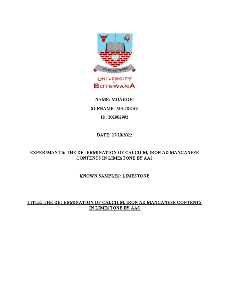 AAS DETERMINATION OF CALCIUM, IRON AND MANGANESE IN LIMESTONE | PDF ...