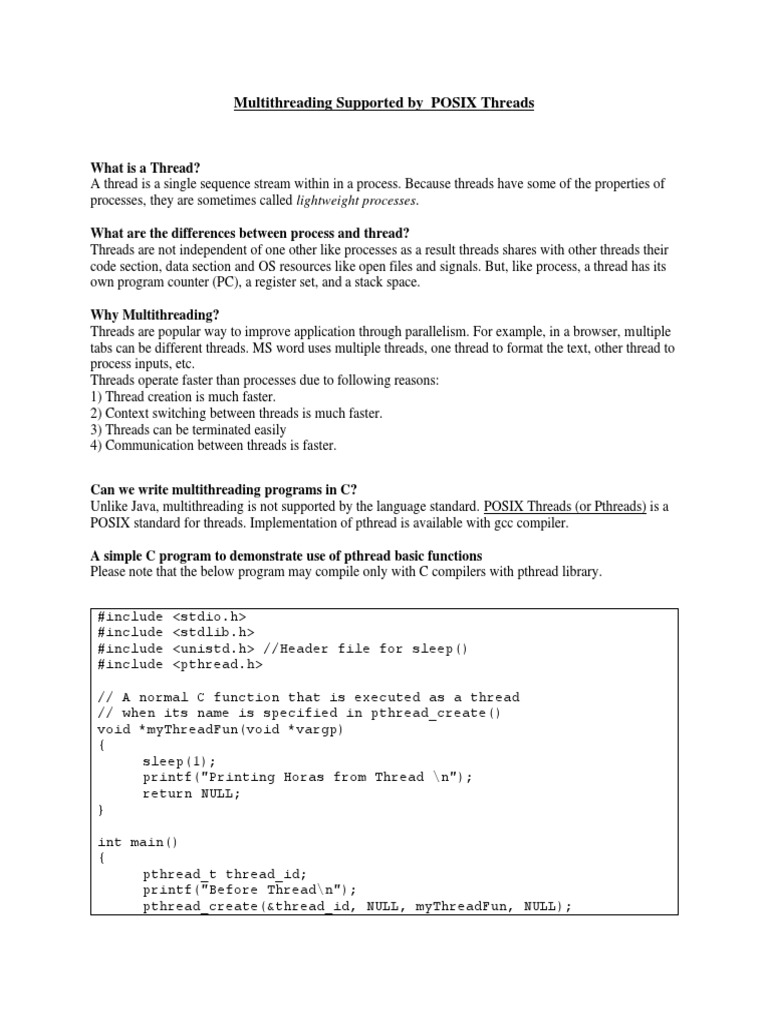 PrakW9S03 Multithreading Using Posix Thread | PDF | Thread (Computing) | Process (Computing)