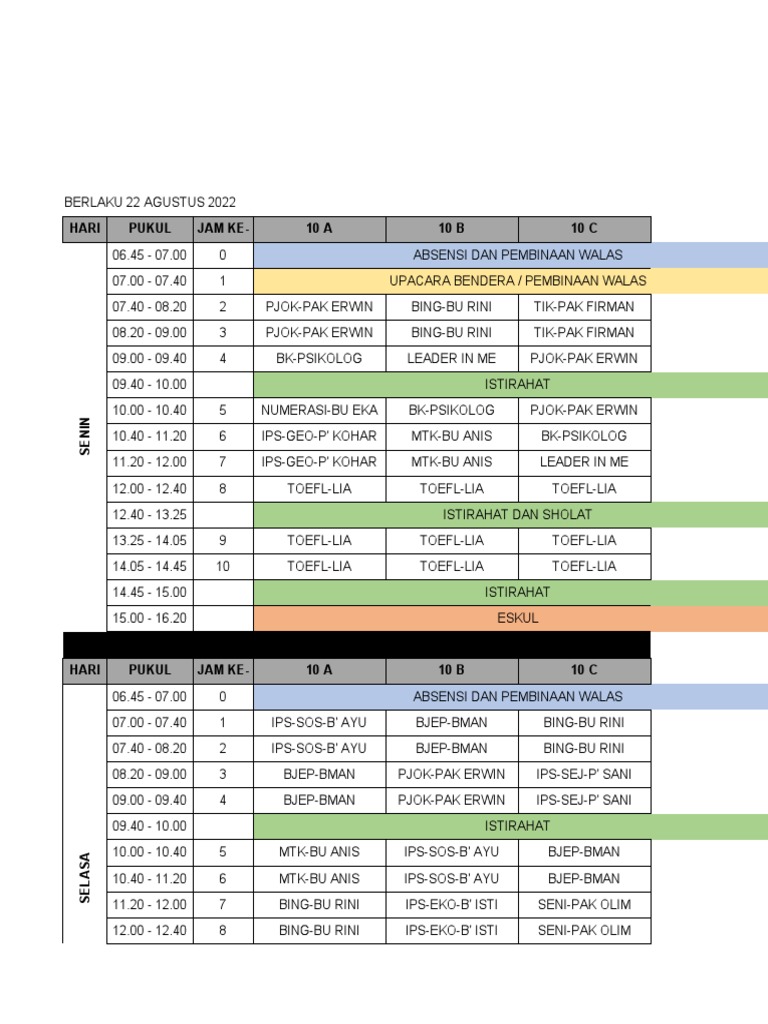 Jadwal KBM 22 Agustus 2022-Ok | PDF