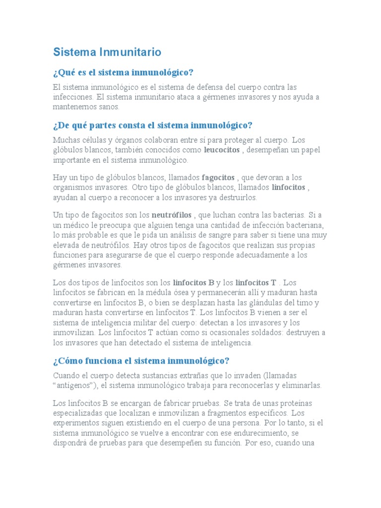 Sistema Inmunitario | PDF | Sistema inmune | Linfocitos