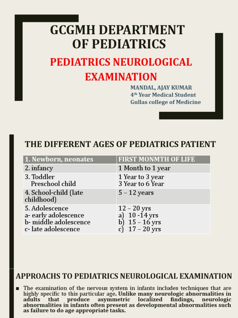 Pediatric Neurological Examination Guide | PDF | Anatomical Terms Of ...