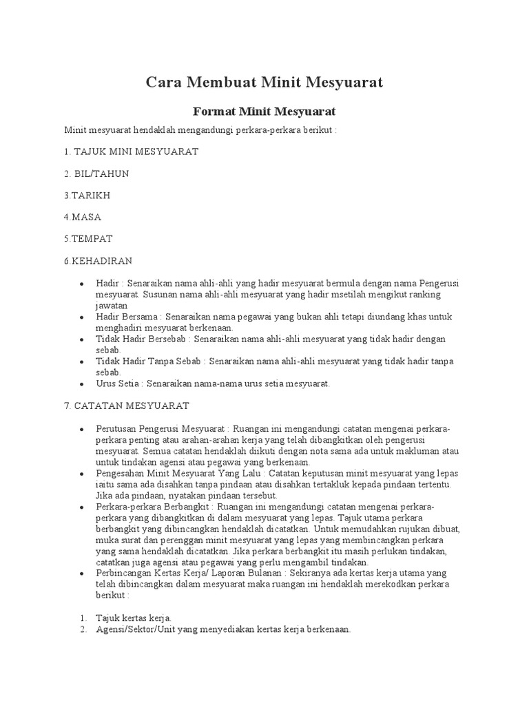 Cara Membuat Minit Mesyuarat | PDF