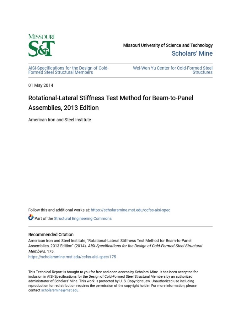 Rotational-Lateral Stiffness Test Method For Beam-to-Panel Assemb | PDF ...