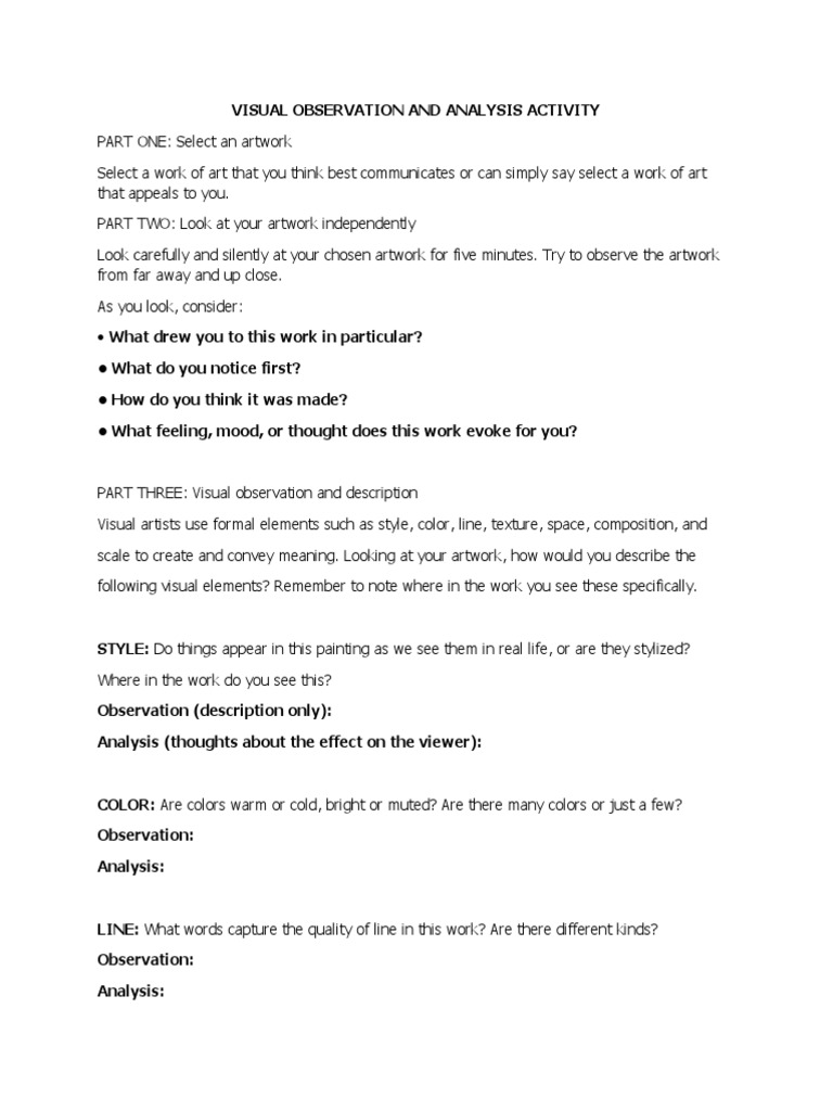 Visual Observation and Analysis Activity | PDF | Composition (Visual ...
