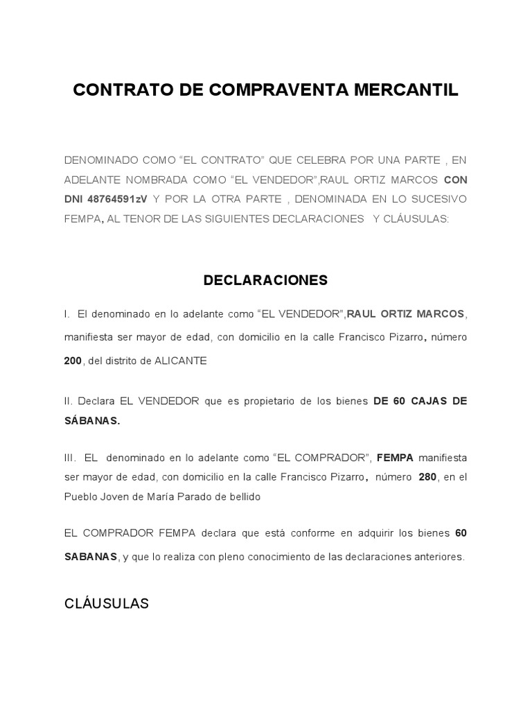 Modelo De Contrato De Compraventa Mercantil Pdmrea 69800 The Best ...