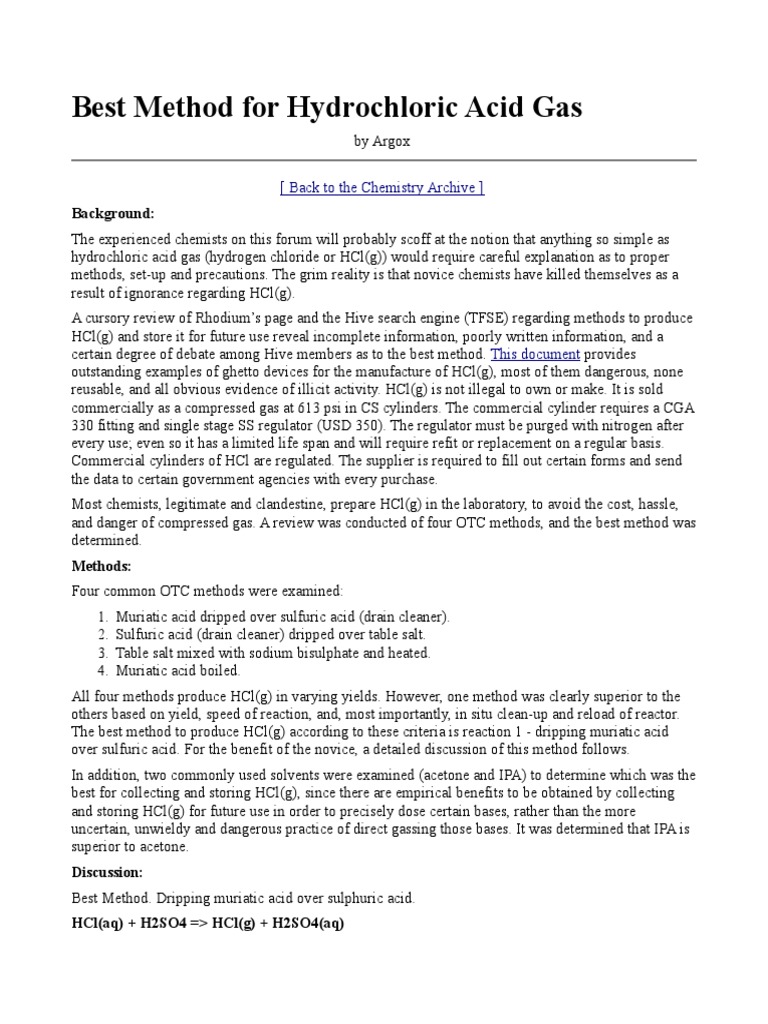 HCL Gas Generation | PDF | Hydrochloric Acid | Sulfuric Acid