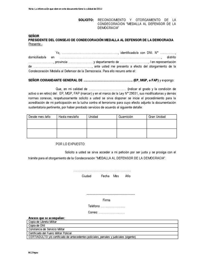 Formato de Solicitud Otorgamiento - Condecoración FFAA | PDF | Gobierno